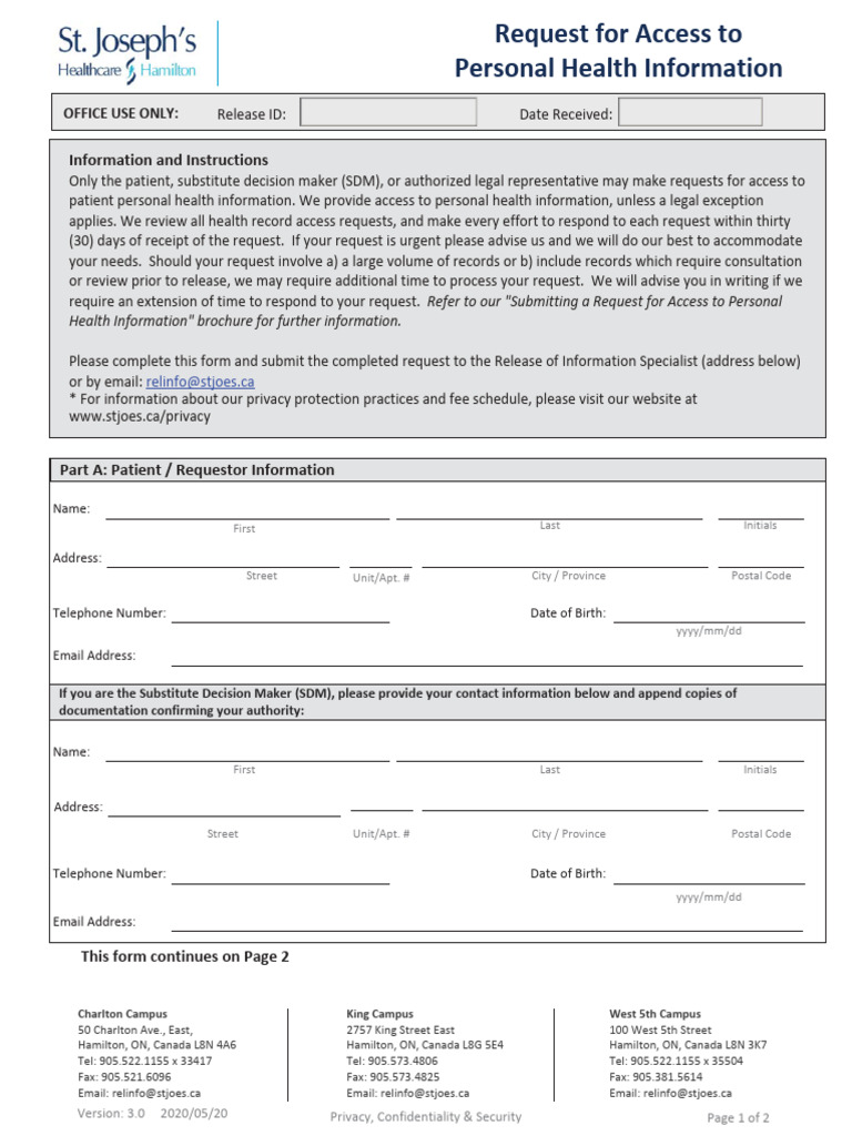 Request For Access To Personal Health Information Print | PDF | Medical ...