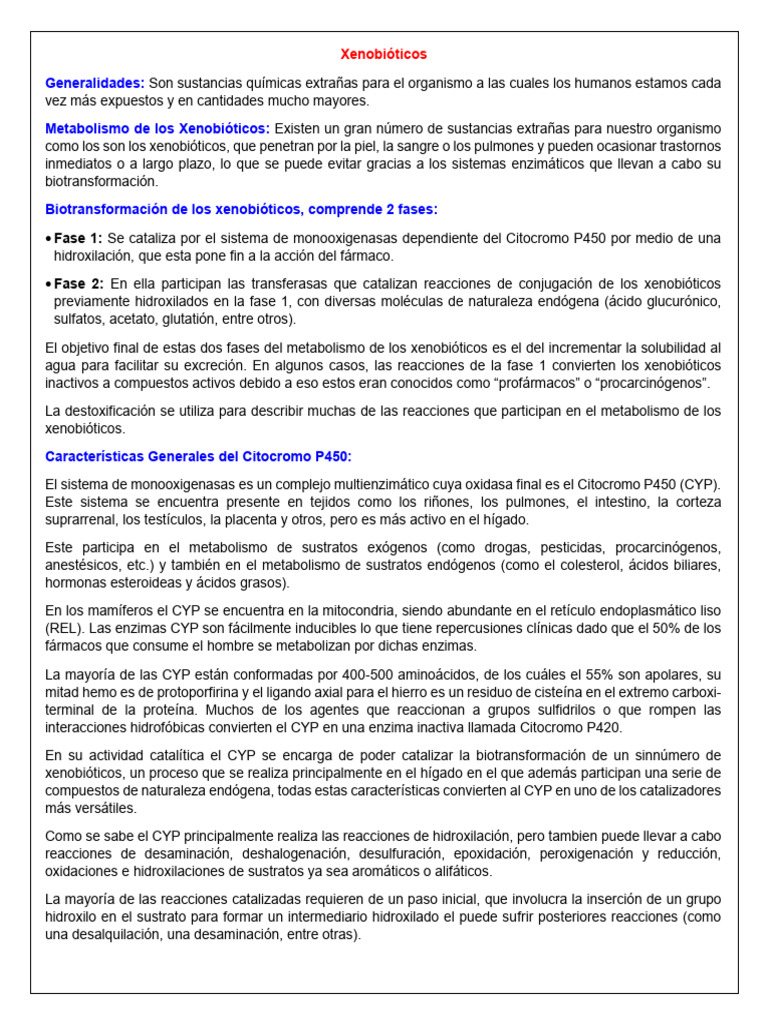 Metabolismo de Xenobióticos y CYP450 | PDF | Citocromo P450 | Glutatión
