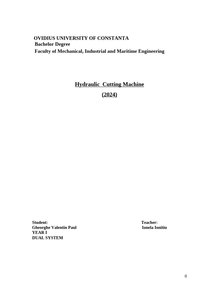 ENGLEZA Project-ME-Hydraulic-Cutting-Machine-doc - Docv | PDF | Piston | Mechanical Engineering