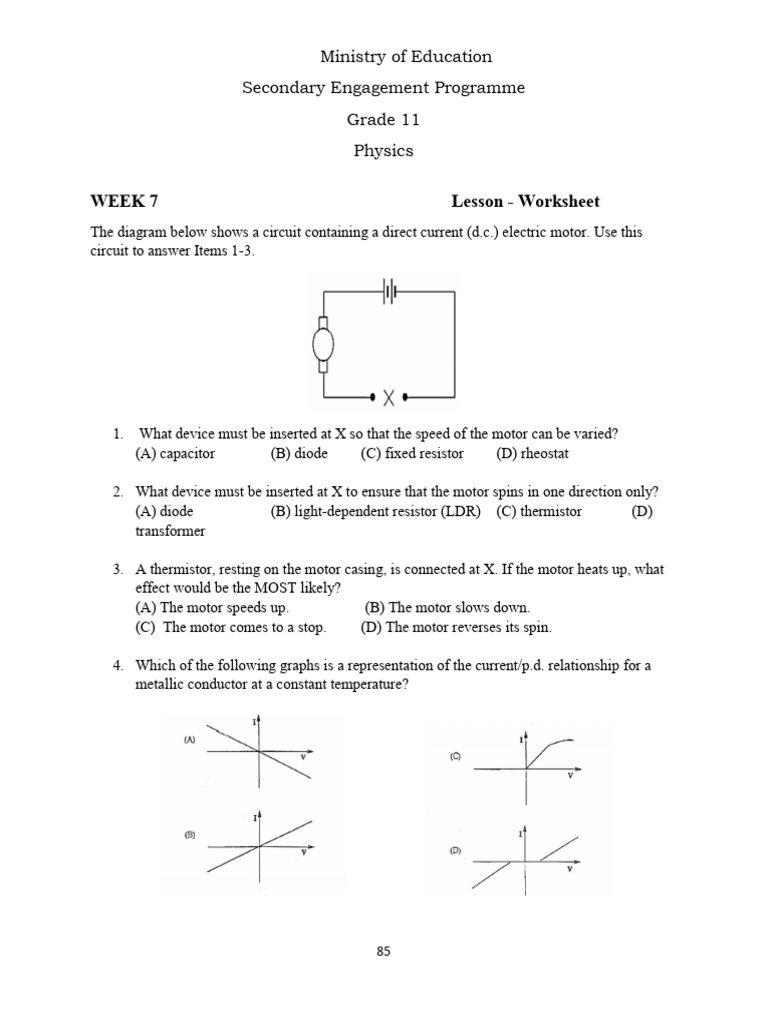 Grade 11 Physics Week 7 Lesson 1 Worksheet 1 and Answersheet | PDF | Rectifier | Diode