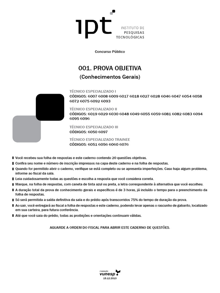 Prova Objetiva Concurso Técnico Especializado | PDF | Dióxido de ...