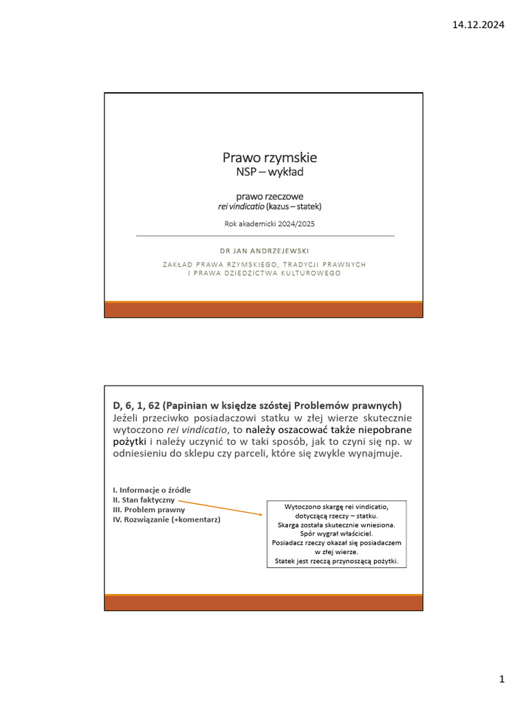 Kazus NR 4 - Rei Vindicatio - Statek - PREZENTACJA | PDF