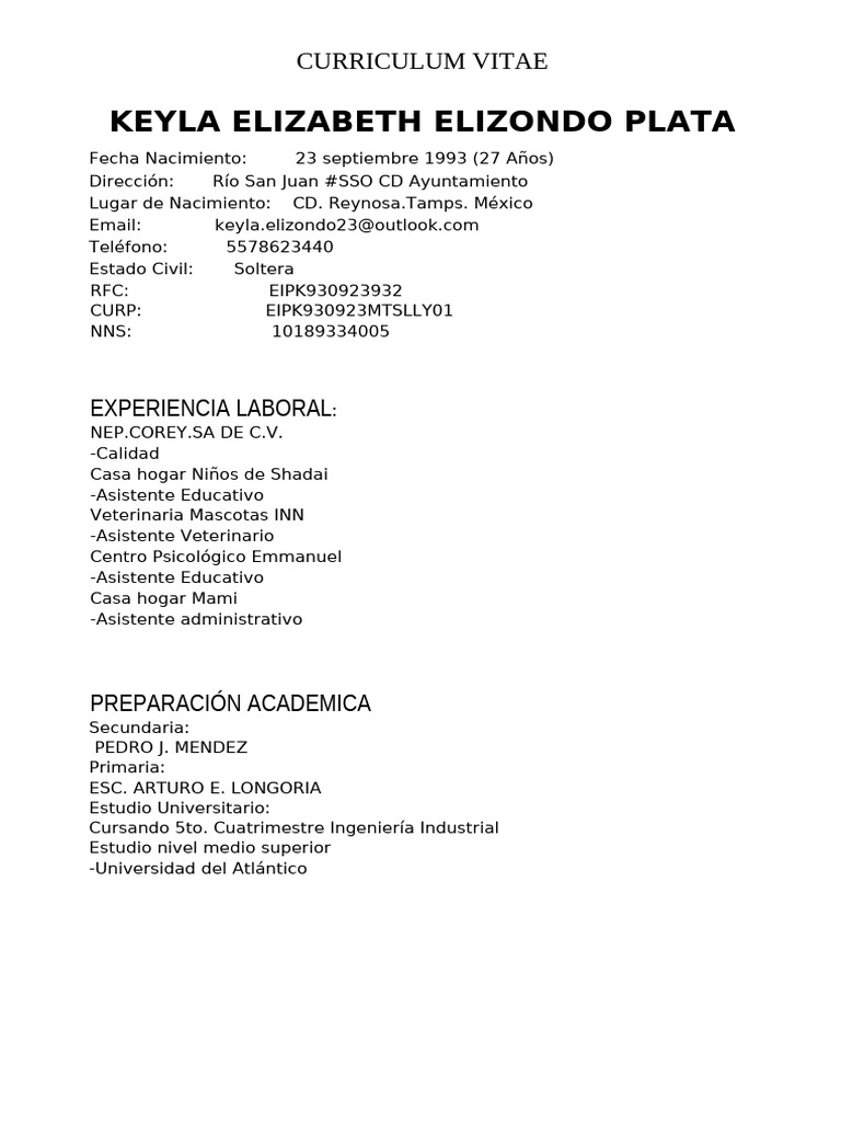 Currículum Vitae de Keyla Elizondo | PDF