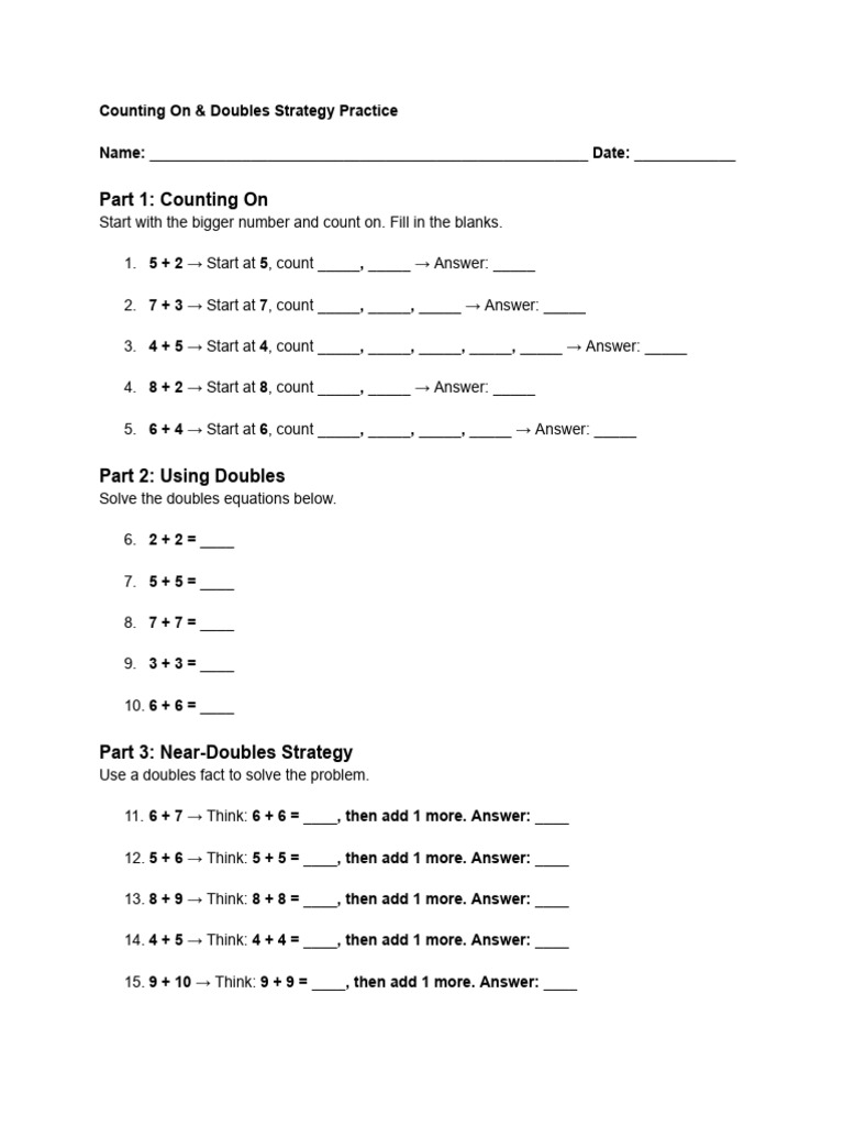 Counting On & Doubles Strategy Practice - First Grade | PDF