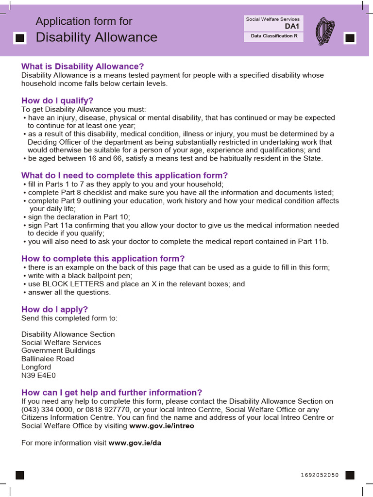 Disability Allowance Application Guide | PDF | Pension | Receipt