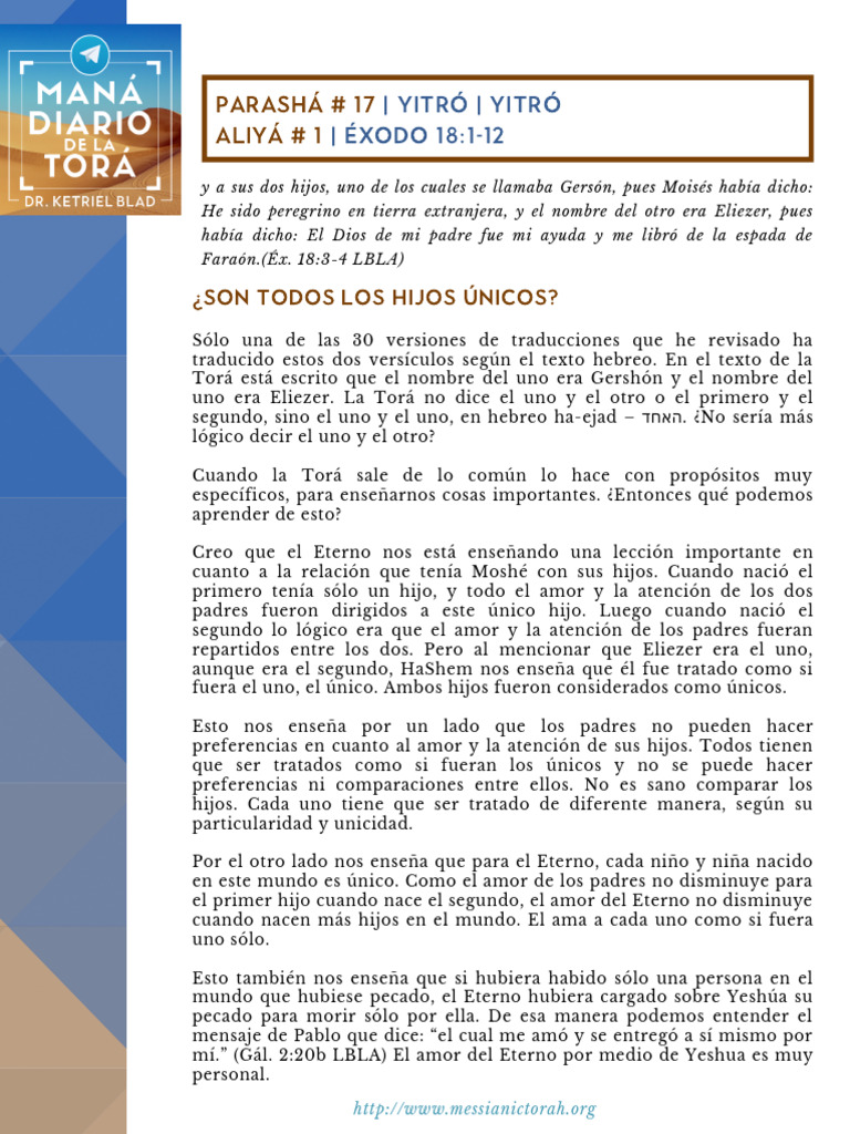 Lección de Yitró: Amor Parental Único | PDF | Tora | Creencia religiosa ...