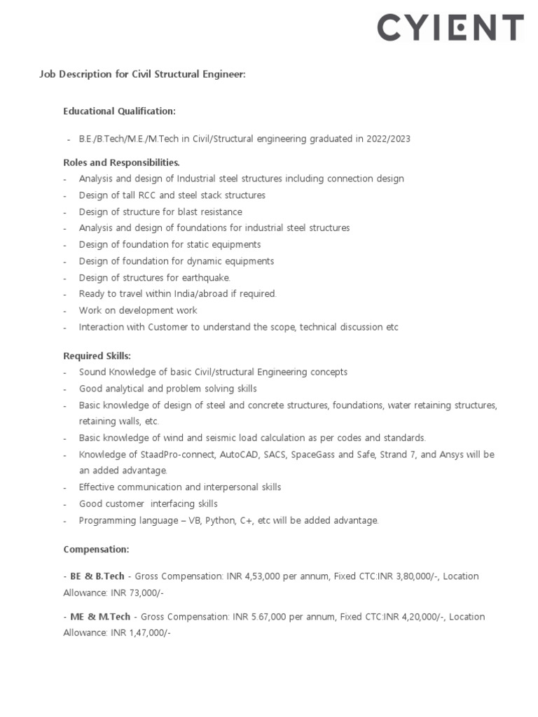 Civil Structural Engineer Job Description | PDF