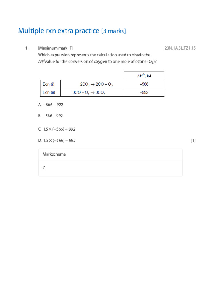 MS Multiple rxn extra practice | PDF