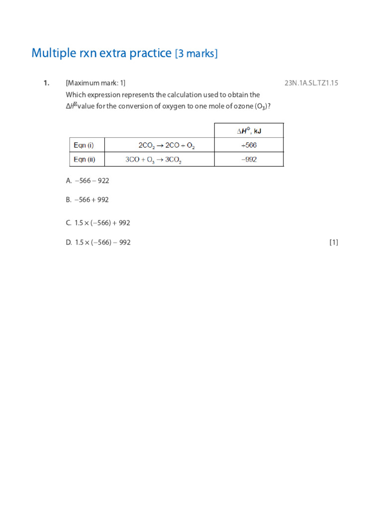 Multiple RXN Extra Practice | PDF