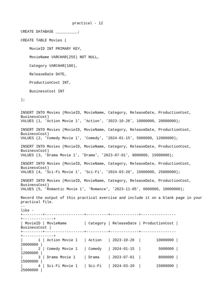 Movie Database Management Exercise | PDF | Sql | Databases