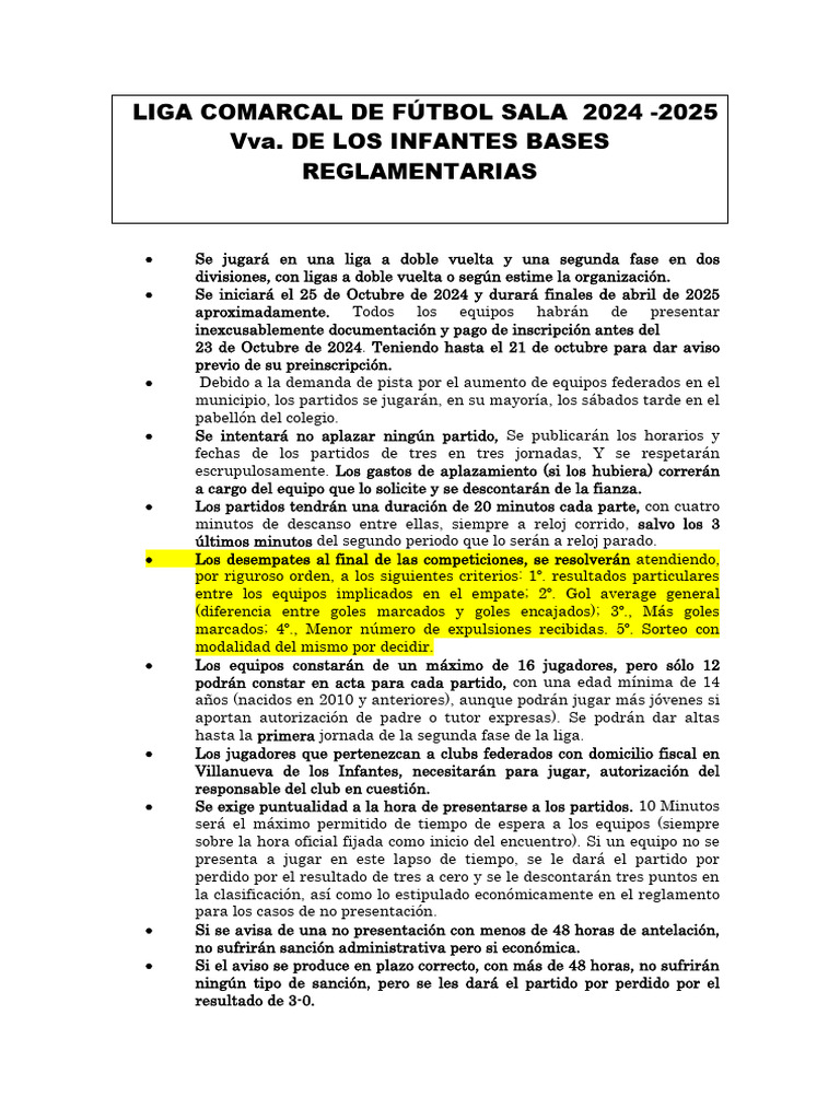 BASES Liga Comarcal 2024-25 | PDF