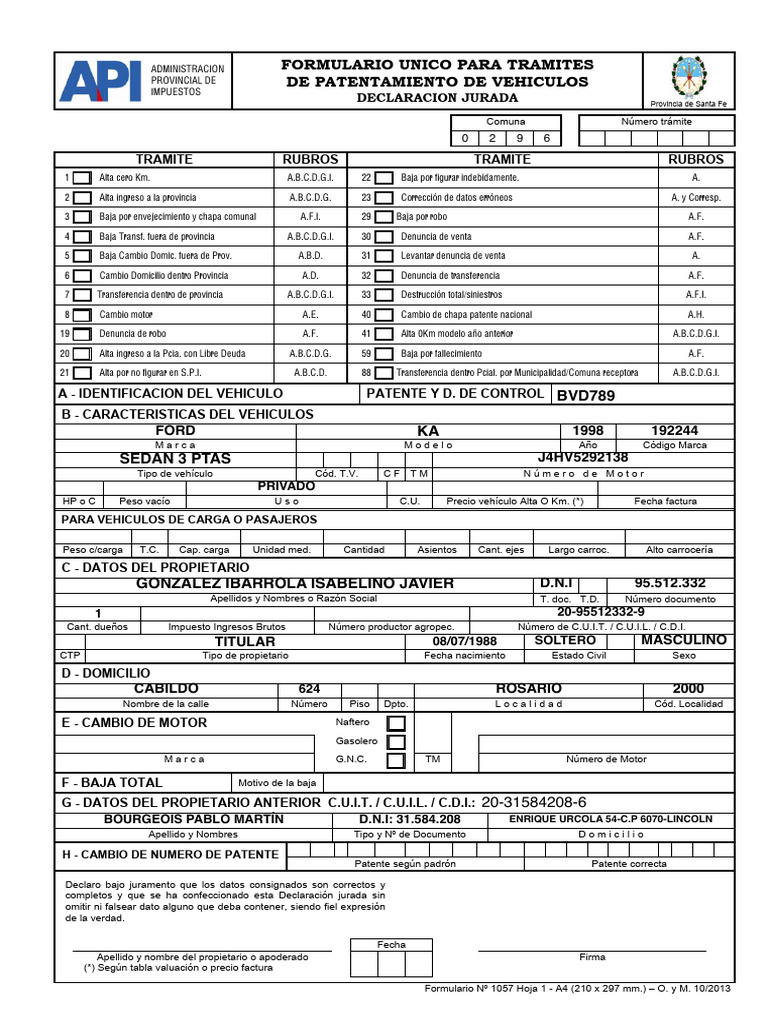 Instructivo Formulario 1057 para Vehículos | PDF