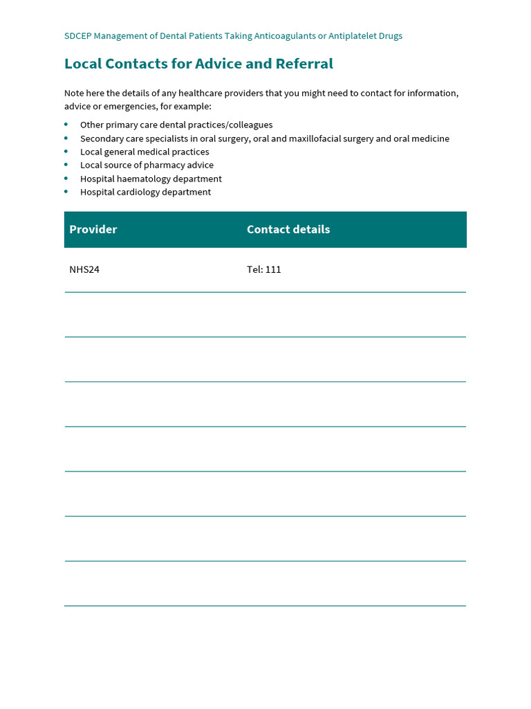 Sdcep Anticoagulants Guidance Local Contacts Template | PDF