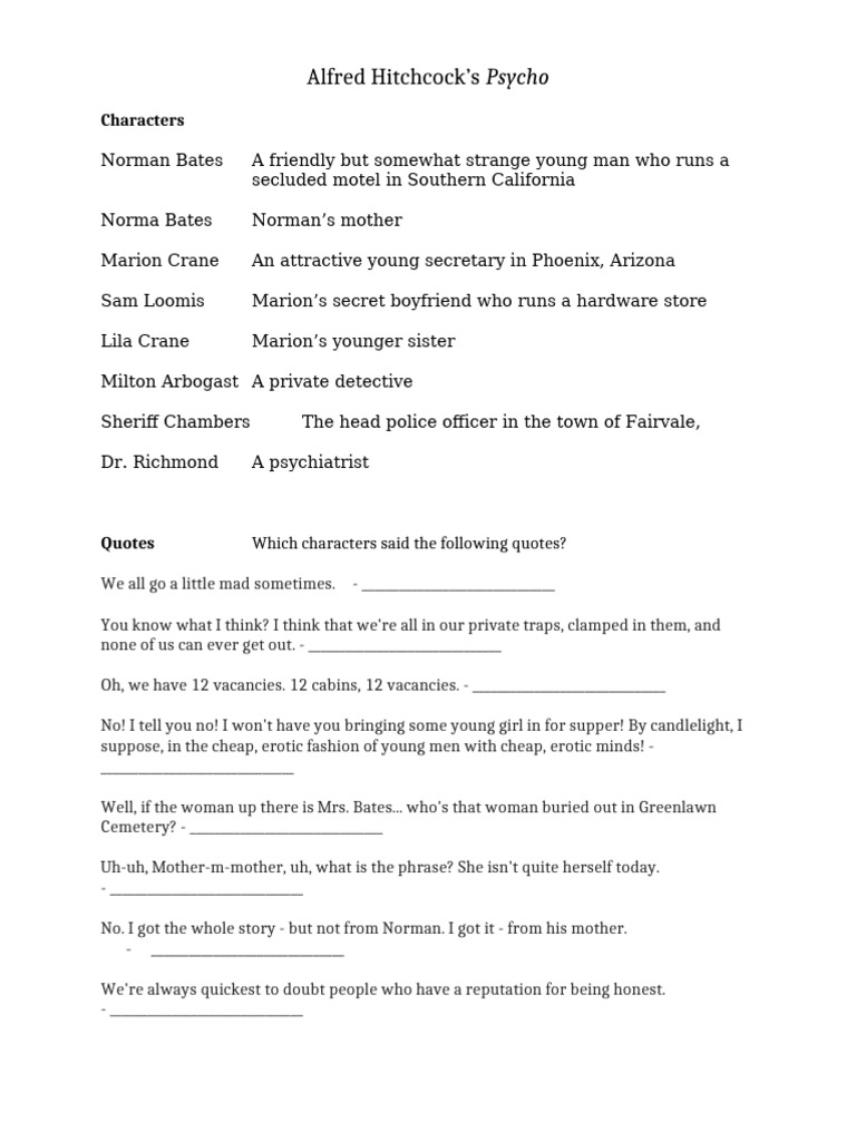 Alfred Hitchcock's Psycho | PDF