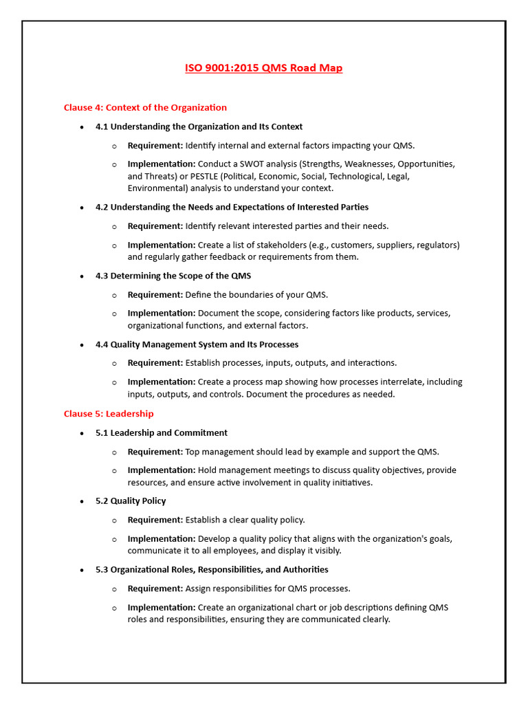 Iso 9001 Qms Road Map-1 | PDF | Quality Management System | Audit