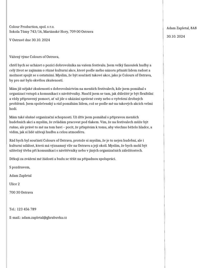 Motivacni Dopis Colours Borders | PDF