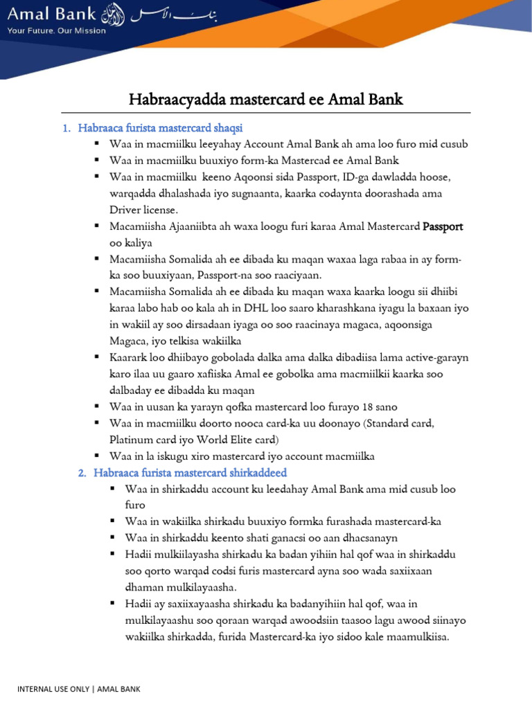 Habraacyada Kaararka Amal Mastercard | PDF