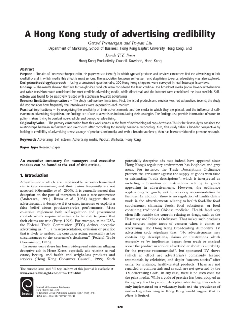 Advertising Credibility in Hong Kong Study | PDF | Advertising ...