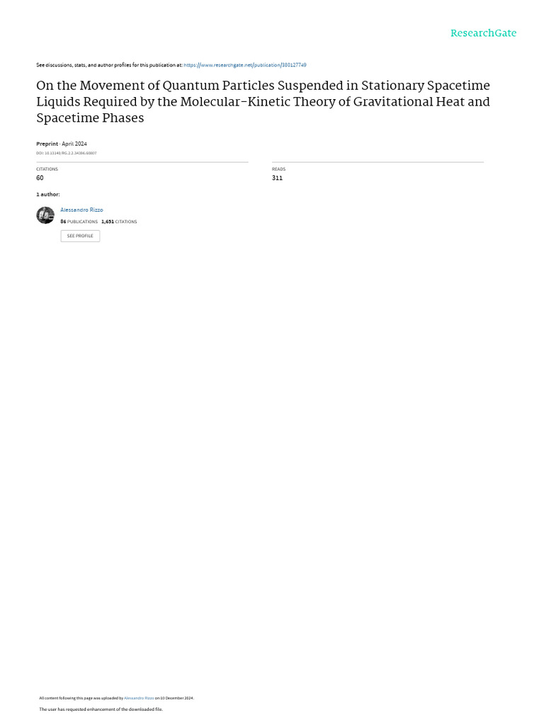 On The Movement of Quantum Particles Suspended in Stationary Spacetime Liquids Required by The ...