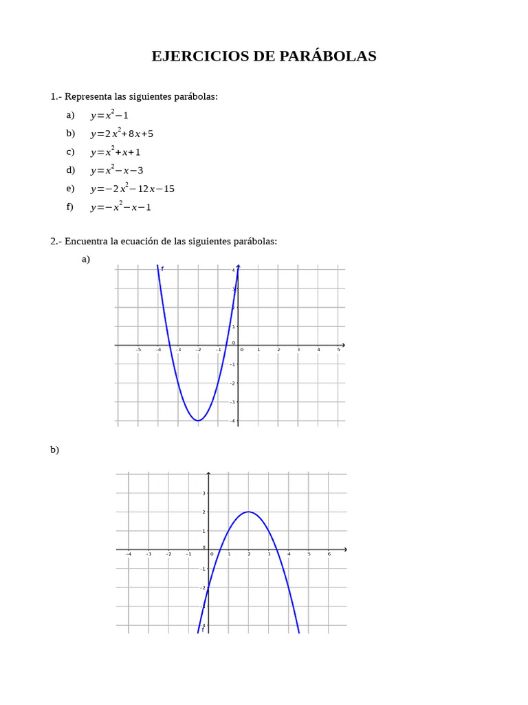 Ejercicios y Soluciones de Parábolas | PDF