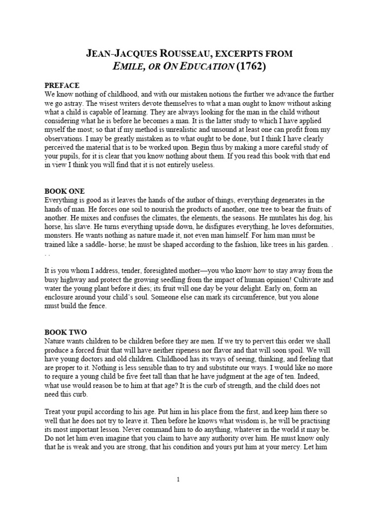 Rousseau Emile Excerpts | PDF | Emile, Or On Education | Reason