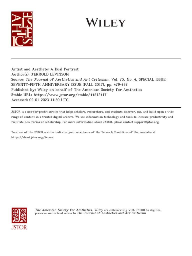 Jerrold Levinson - Artist and Aesthete - A Dual Portrait | PDF