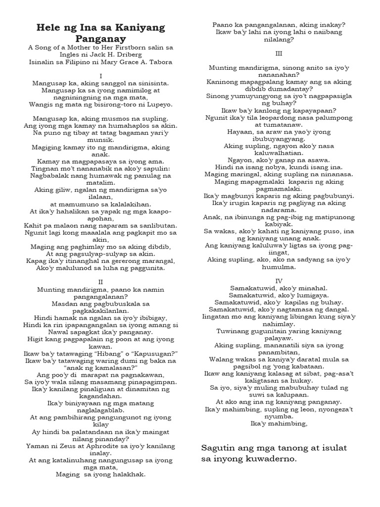 Hele NG Ina Sa Kaniyang Panganay | PDF