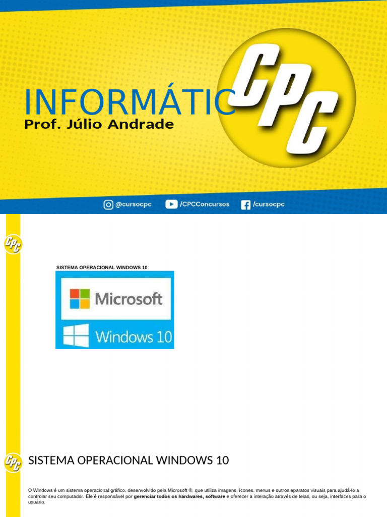 Aula 01 Conhecimentos Do Sistema Operacional Microsoft Windows 10 | PDF | Windows 10 | Sistema ...