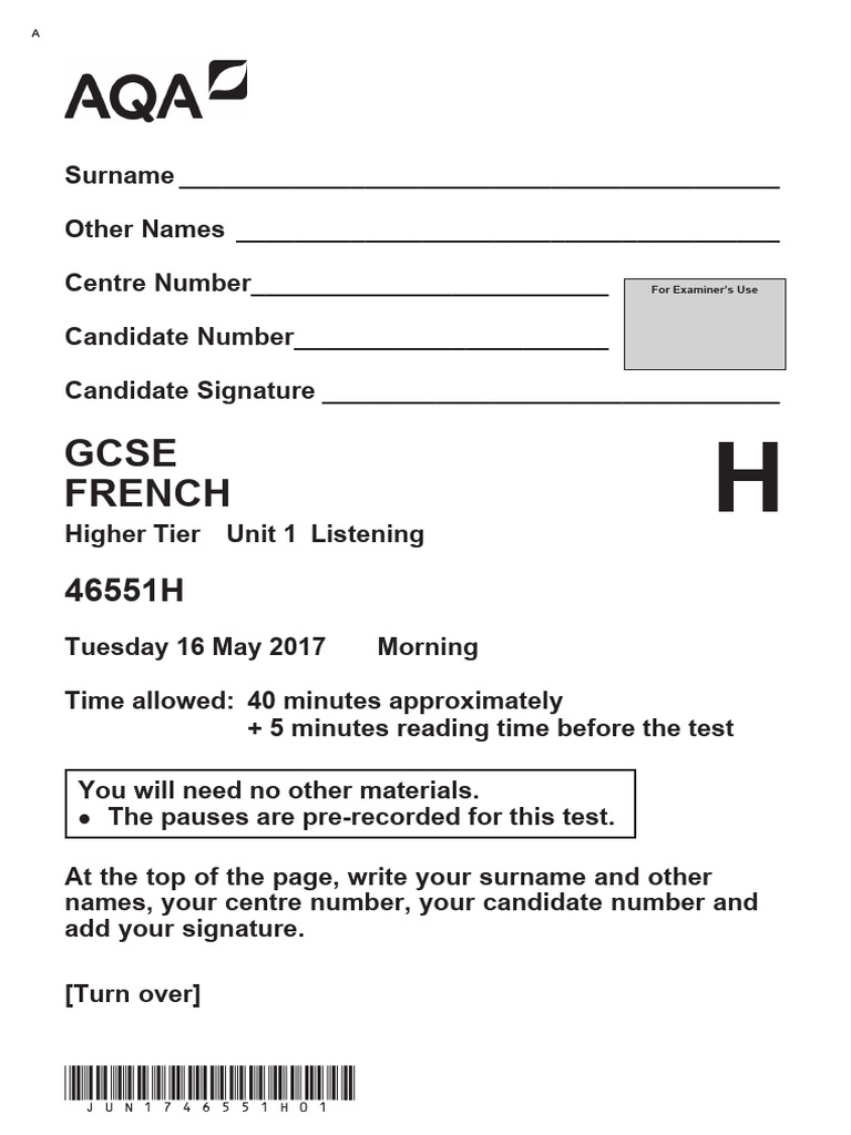 GCSE - Languages - French - Question Papers and Mark Schemes - June 2017 - Modified Papers ...