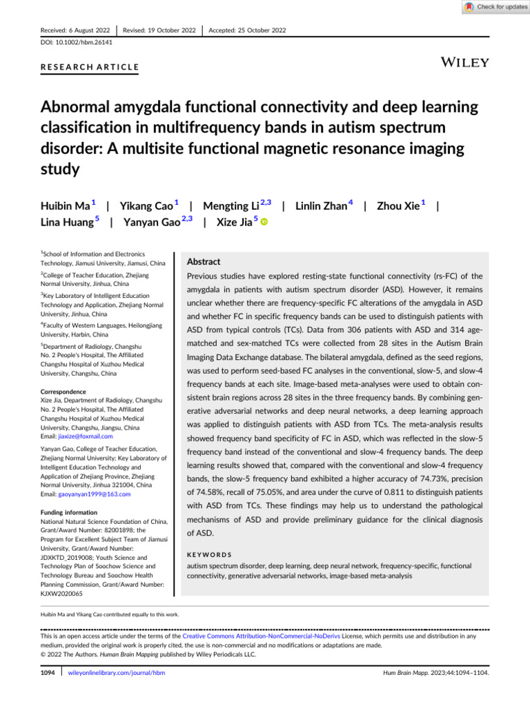 Human Brain Mapping - 2022 - Ma - Abnormal amygdala functional connectivity and deep learning ...