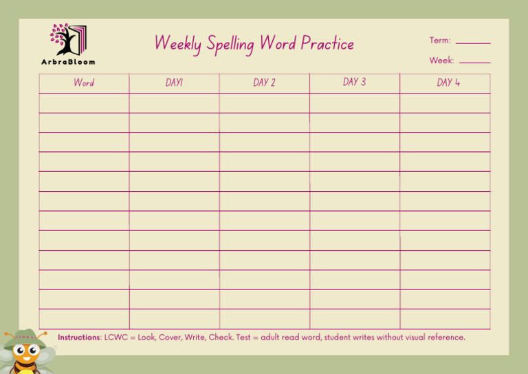 Weekly Spelling Word Practice Guide | PDF