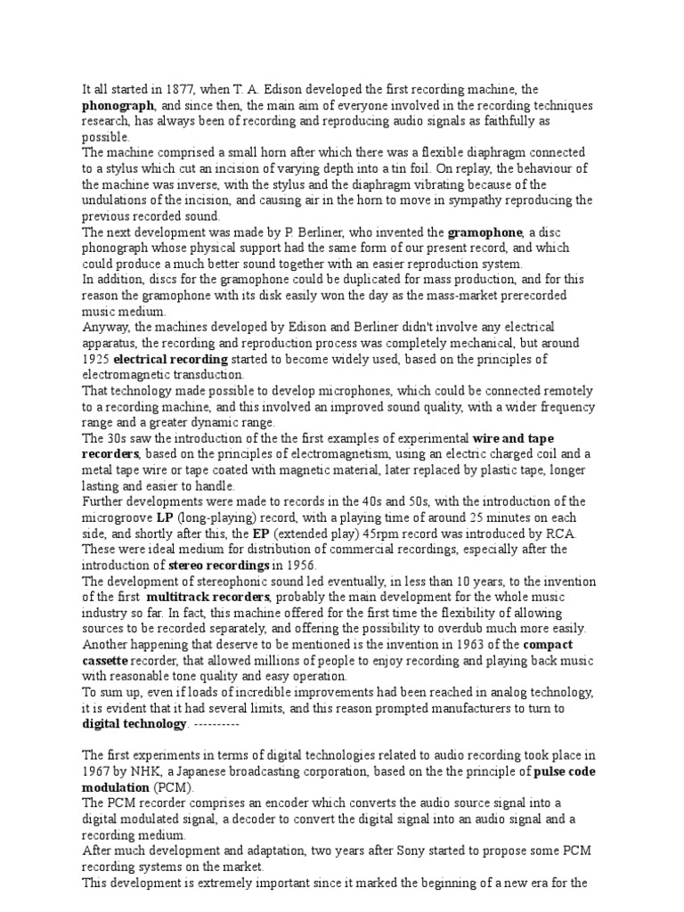 History of Sound Recording | PDF | Sound Recording And Reproduction ...