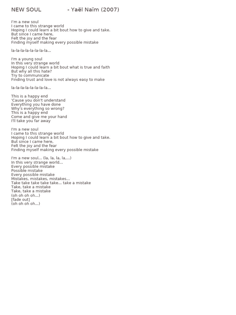 Meaning of "New Soul" by Yaël Naïm | PDF