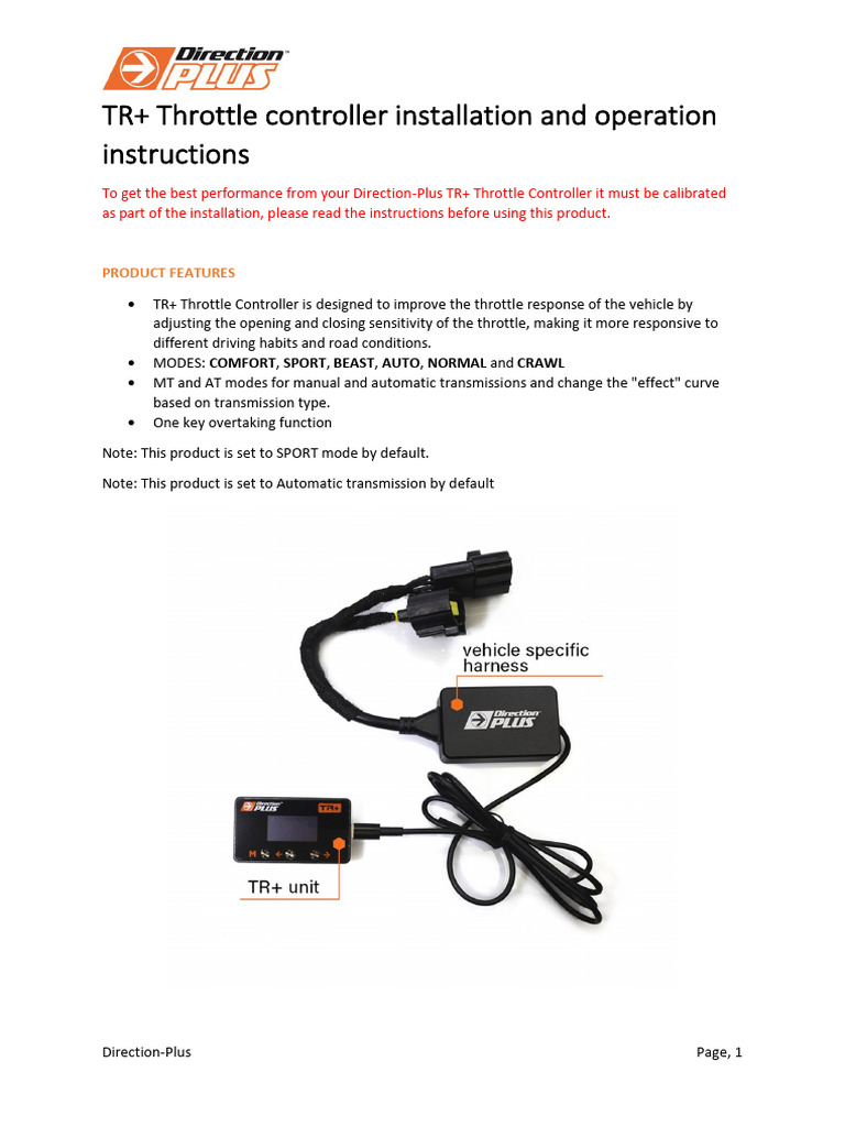 TR+ Throttle Controller Installation Guide | PDF | Throttle | Automatic ...