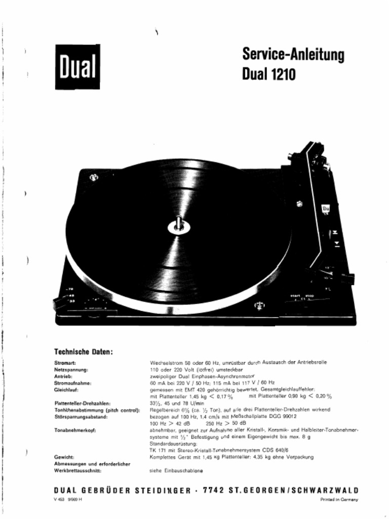 Dual 1210 Turntable | PDF