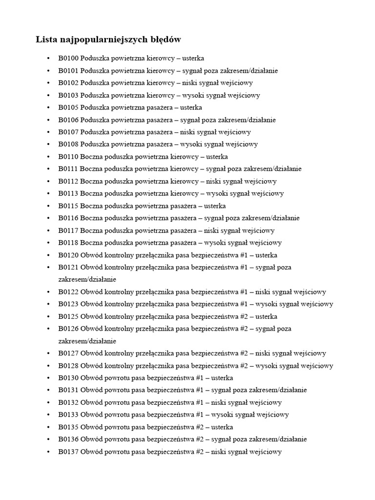 Kody Bledow w Samochodzie Dtc Autobaza | PDF