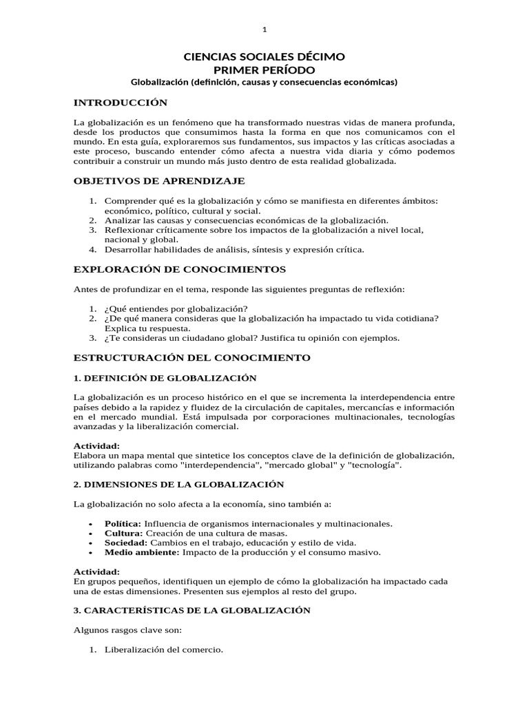 Sociales Decimo Tema 1 | PDF | Globalización | Neoliberalismo