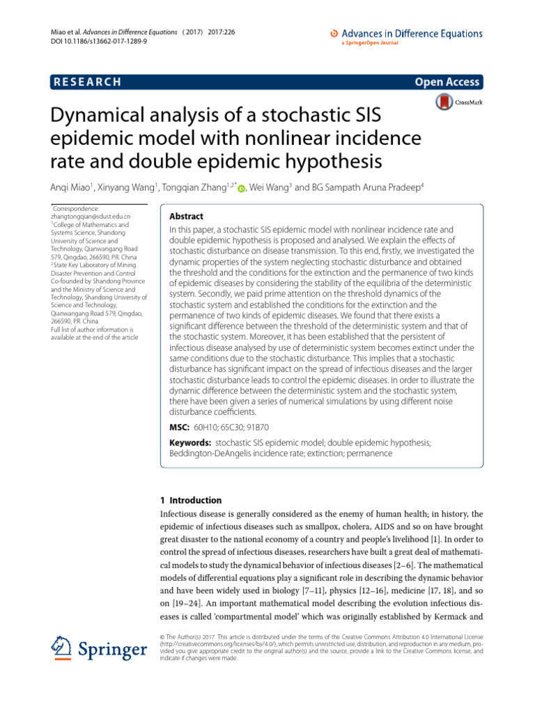 Stochastic SIS Epidemic Model Analysis | PDF | Eigenvalues And ...