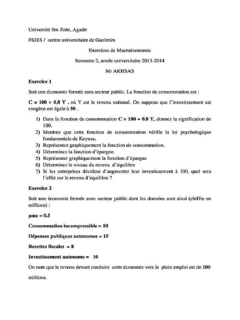 Exercices Corrige Macro s2 s2 de | PDF
