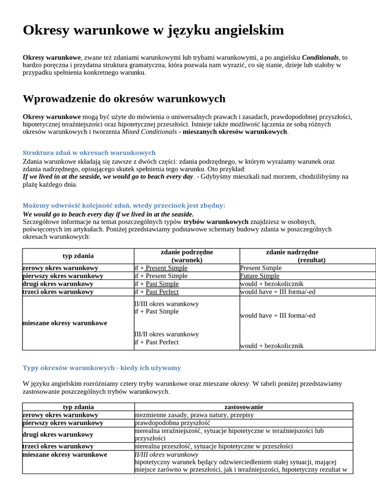 Okresy Warunkowe W Języku Angielskim | PDF