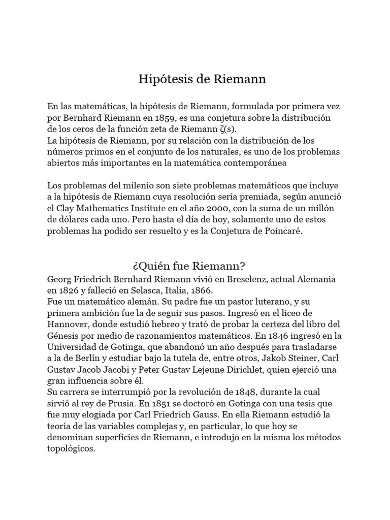 Hipotesis de Rienman | PDF | Número complejo | Geometría
