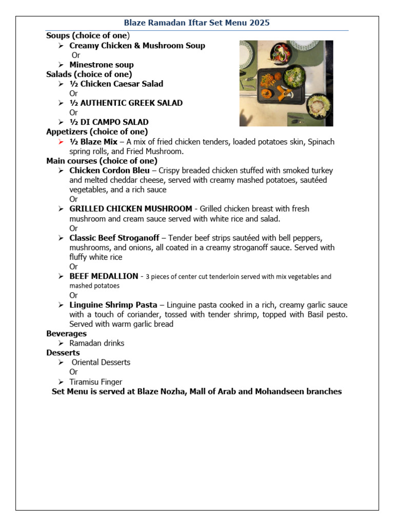 Ramdan Set Menu 2025 MOA .Nozha & Mohandseen | PDF