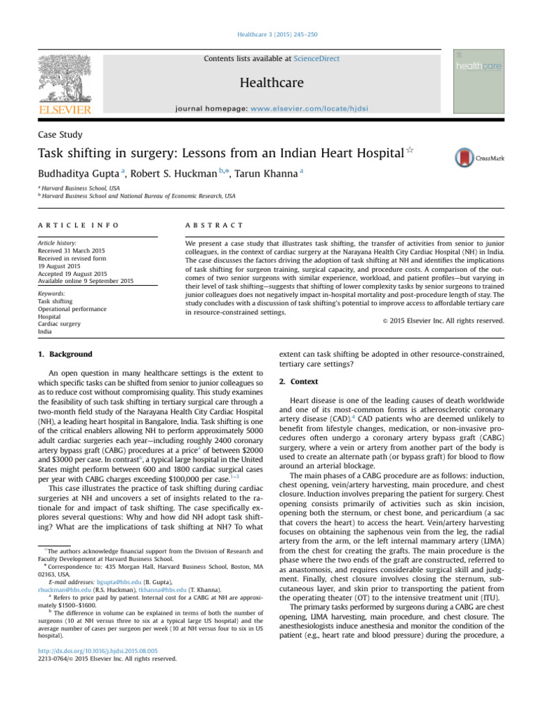 Gupta, Huckman and Khanna (2015) Task Shifting in Surgery Lessons From ...