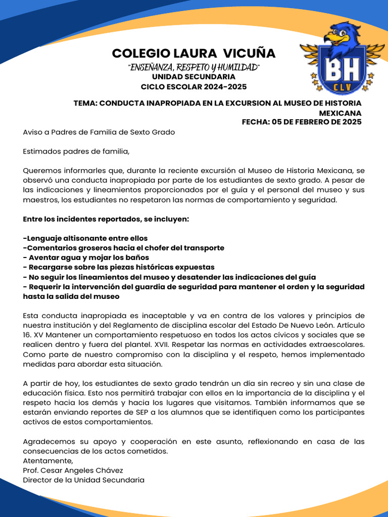 Conducta Inapropiada en Excursión Escolar | PDF