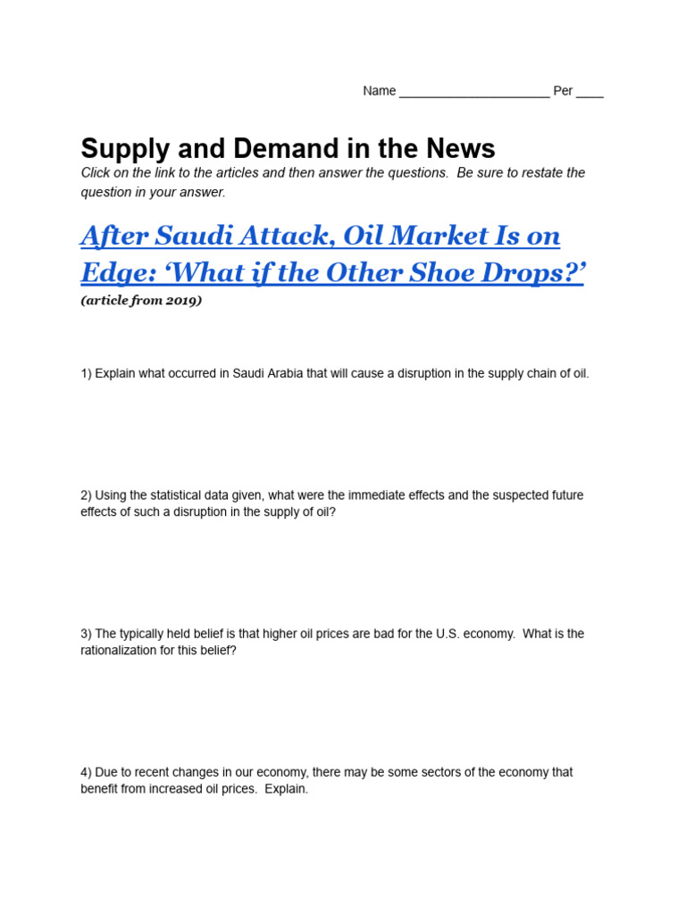 Supply and Demand Analysis in Current Events | PDF