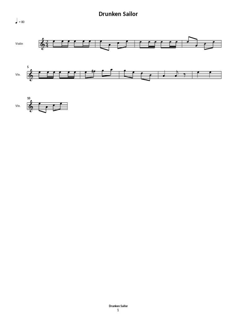 Drunken Sailor Violin Sheet Music | PDF