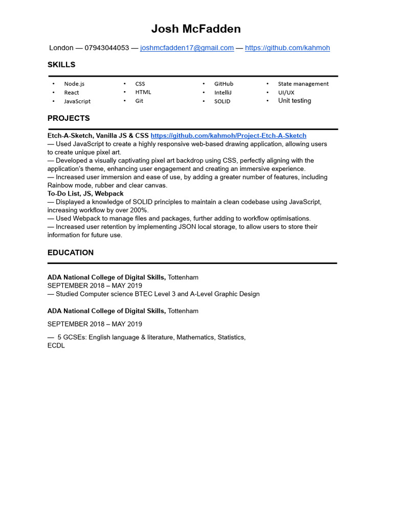 Josh Mcfadden Resume | PDF