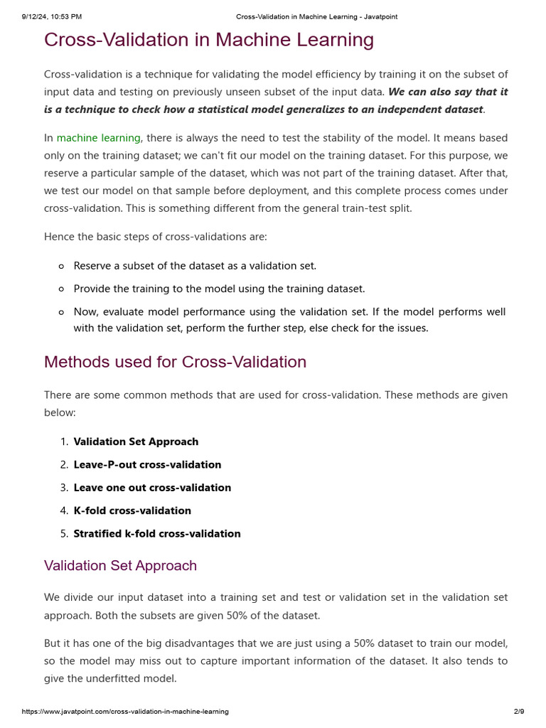 Cross-Validation Techniques in ML | PDF | Cross Validation (Statistics) | Learning