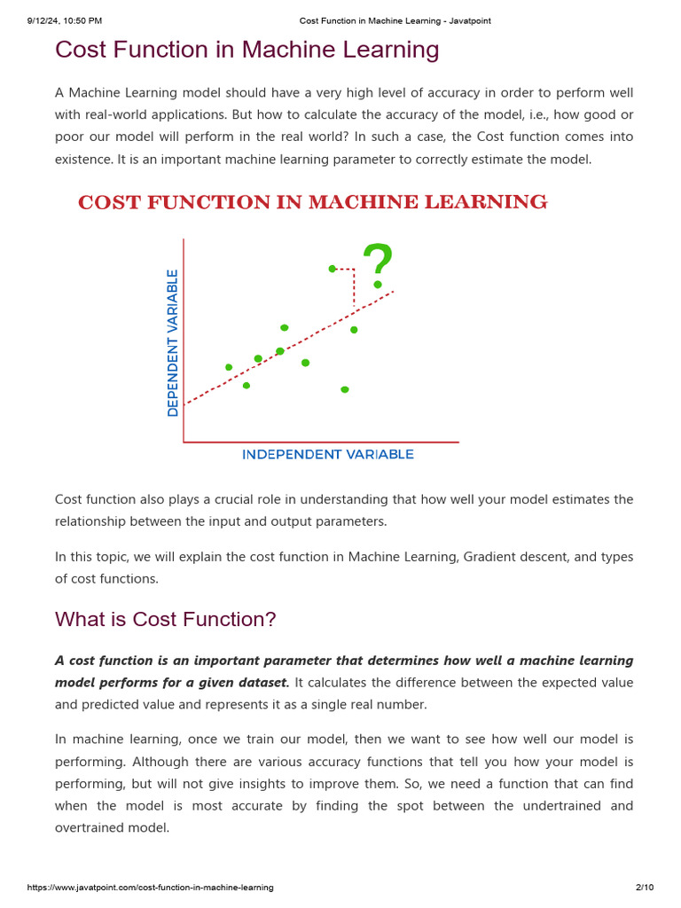 Cost Function Basics in Machine Learning | PDF | Mean Squared Error | Regression Analysis