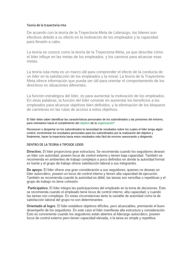 Teoría de la Trayectoria-Meta en Liderazgo | PDF | Liderazgo | Cognición
